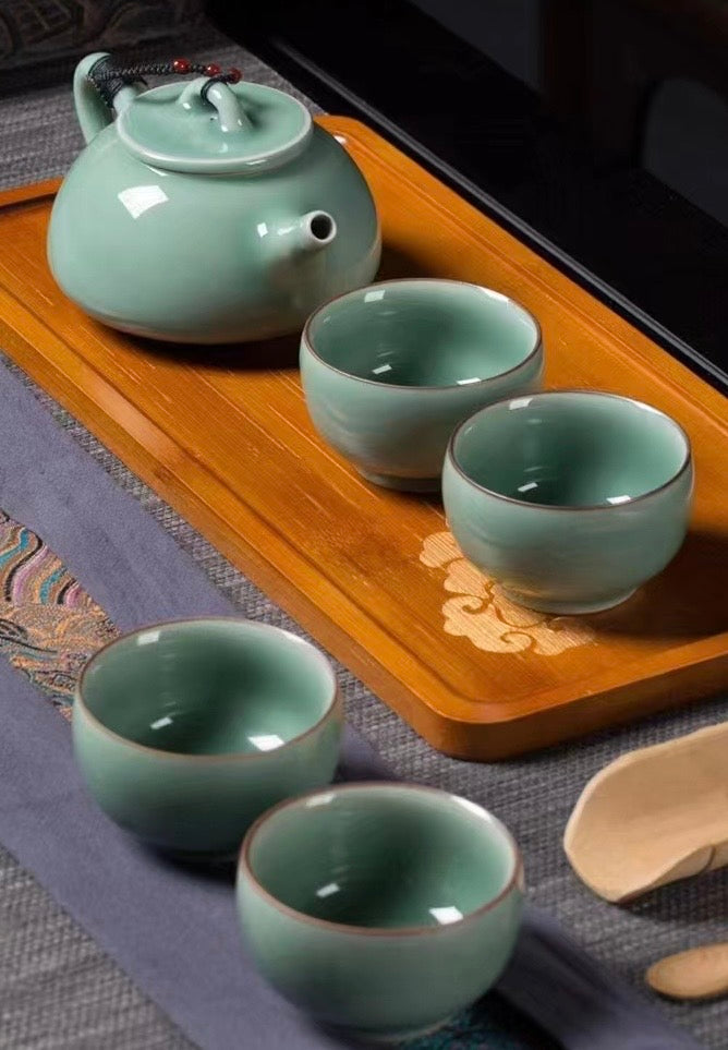 Zen Tea Set plus Bamboo Tray (5 Pcs Set) – Jade Caledon